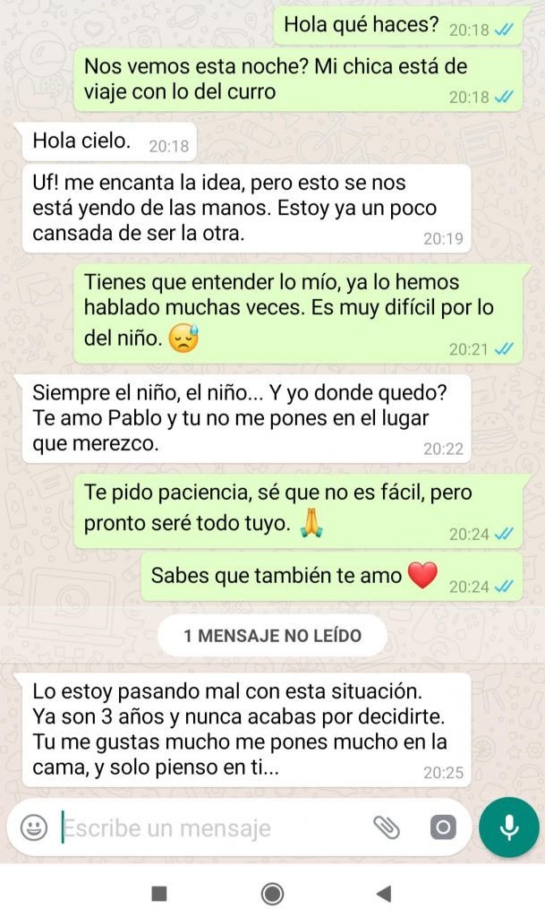 Una conversación de WhatsApp con una infidelidad demuestra que ella ...